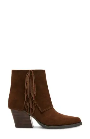 Blondo Odessa Suede Fringe Block Heel Bootie - Chocolate Suede