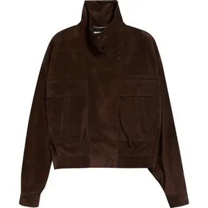 Saint Laurent Calfskin Suede Jacket - Ebene