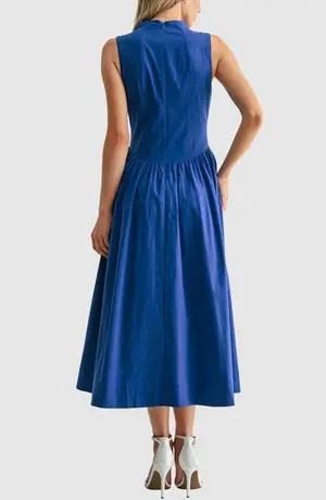 QUINCY MAE Mock Neck Drop Waist Midi Dress - Cobalt
