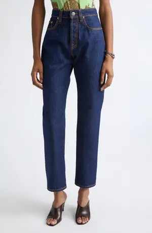 Versace Straight Leg Jeans With Medusa Hardware - Blue