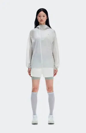 On Post Archive Faction X Zero Water Repellent Hooded Running Jacket - Ice