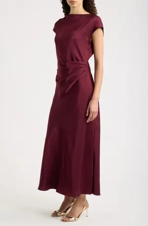 Sam Edelman Satin Bateau Neck Maxi Dress - Wine