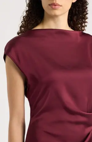 Sam Edelman Satin Bateau Neck Maxi Dress - Wine