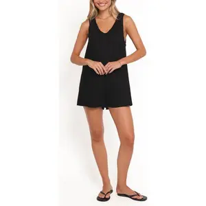 PETAL & PUP Archer Cotton & Linen Romper - Black