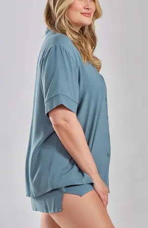 ICOLLECTION Organic Cotton And Tencel Notched Collar Pajama Set