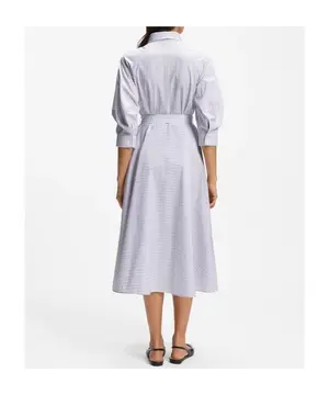 Hugo Boss Striped Cotton Poplin Shirt Dress With Self-tie Belt And Three-quarter Length Sleeves