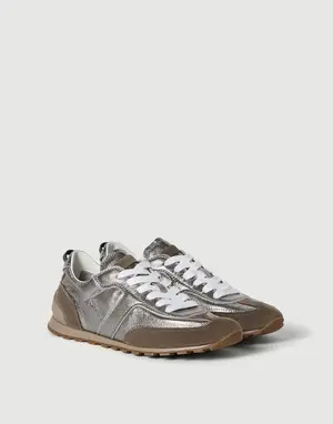 Brunello Cucinelli Lamé Calfskin And Suede Runners With Shiny Loop
