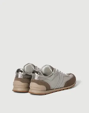 Brunello Cucinelli Lamé Calfskin And Suede Runners With Shiny Loop