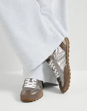 Brunello Cucinelli Lamé Calfskin And Suede Runners With Shiny Loop