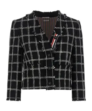 Thom Browne Checked Tweed Cropped Blazer - No