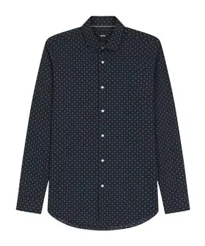 Hugo Boss Slim-fit Business Shirt In Stretch Poplin - Blue Pattern
