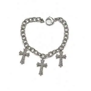 JAGGED HALO JEWELRY Trinity Cross Charm Bracelet White Gold Plated - Silver