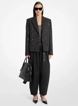Michael Kors Sequined Denim Tweed Cropped Blazer - Silver