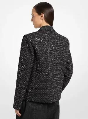 Michael Kors Sequined Denim Tweed Cropped Blazer