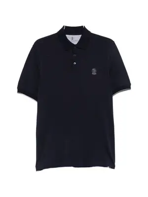 Brunello Cucinelli Logo Cotton Polo Shirt - Blue