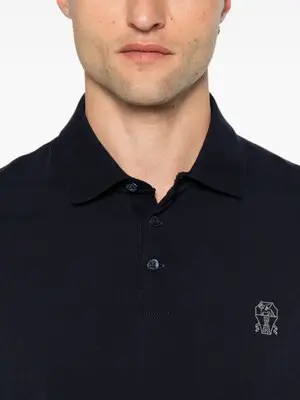 Brunello Cucinelli Logo Cotton Polo Shirt - Blue