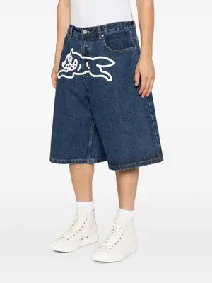 ICECREAM Denim Cargo Shorts With Graphic Applique