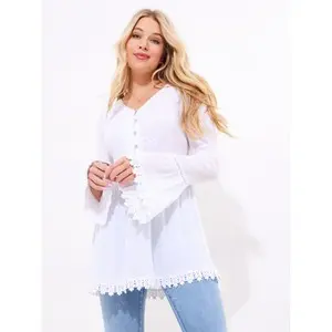 JOE BROWNS Crochet Crinkle Tunic With Embroidered Front And Bell Sleeves