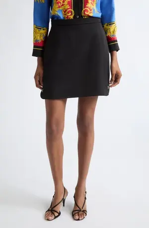 Versace Wool Grain De Poudre Skirt With Medusa Hardware - Black