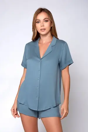 ICOLLECTION Organic Cotton And Tencel Notched Collar Pajama Set