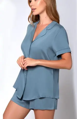 ICOLLECTION Organic Cotton And Tencel Notched Collar Pajama Set