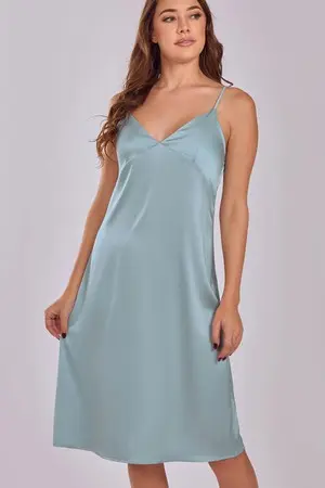 ICOLLECTION Satin Nightgown With Adjustable Straps - Sage