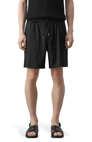 Mango Flat Front Linen Blend Drawstring Bermuda Shorts - Black