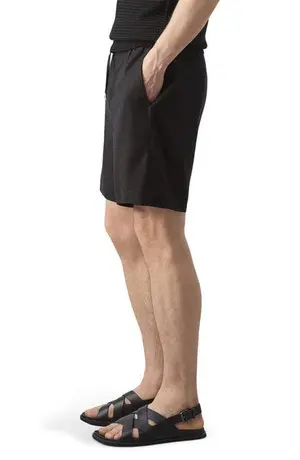 Mango Flat Front Linen Blend Drawstring Bermuda Shorts - Black