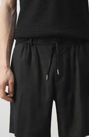 Mango Flat Front Linen Blend Drawstring Bermuda Shorts - Black