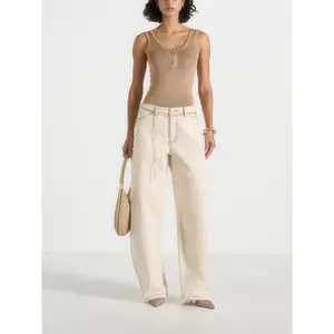 Manière De Voir Manière De Voir Enora Hourglass Jeans With Chain Cream