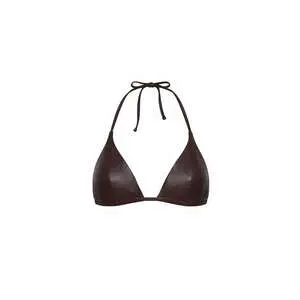 OSCARMORRIS Faux Leather Triangle Bikini Top - Brown