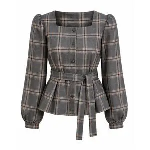 MIND TRAVELER Beth Checked Blouse - Grey
