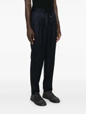 Brunello Cucinelli Wool Flannel Leisure Fit Trousers With Drawstring And Double Pleats - Blue