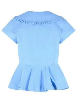 GANNI Cotton Poplin Blouse With Ornate Collar And Lace-up Closure - Blue