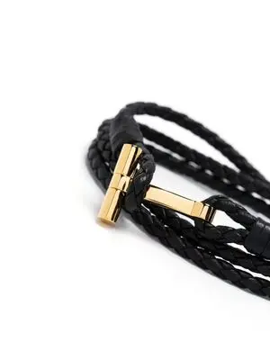 TOM FORD Braided Leather T Bracelet - Black