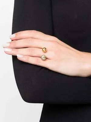 Saint Laurent Cassandre Pearl And Ball Ring In Metal - Silver