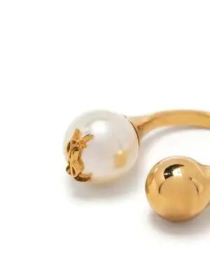Saint Laurent Cassandre Pearl And Ball Ring In Metal - Silver