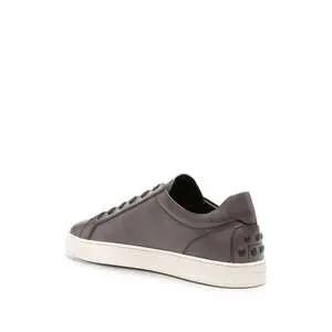 TOD'S Grey Leather Low-top Sneakers With Rubber Sole - Gray