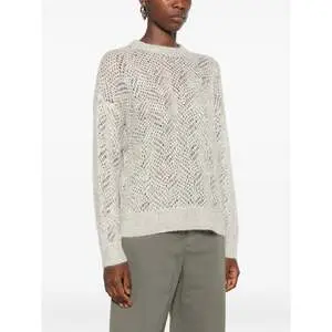 Brunello Cucinelli Light Grey Sequin Embellished Knit Jumper - Gray
