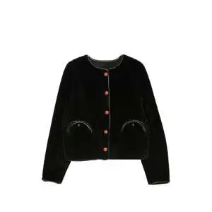 BLAZÉ MILANO Shearling And Leather Trim Jacket - Black