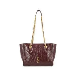 Saint Laurent SAINT LAURENT Burgundy Leather Chevron Quilted Tote Bag Red