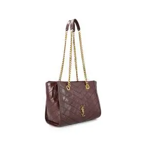 Saint Laurent Burgundy Leather Chevron Quilted Tote Bag - Red