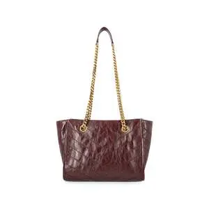 Saint Laurent Burgundy Leather Chevron Quilted Tote Bag - Red