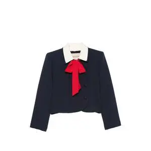 Valentino Garavani Cropped Jacket With Contrasting Collar And Bow Detail - Blue