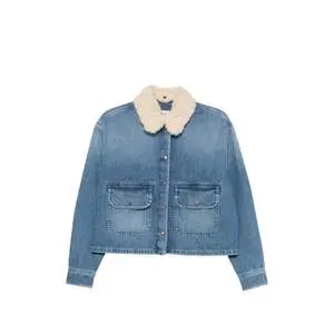 Moncler Denim Jacket With Shearling Collar - Blue