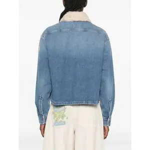 Moncler Denim Jacket With Shearling Collar - Blue