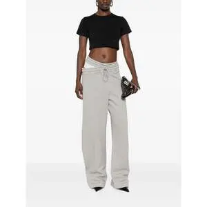 Attico Cropped Jersey Top With Corset Panelling And Embroidered Logo - Black