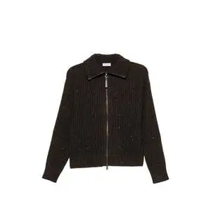 Brunello Cucinelli Embellished Zip-up Cardigan - Brown