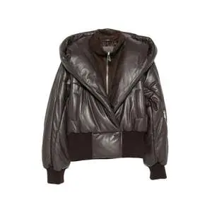 Attico Leather Hooded Jacket - Brown