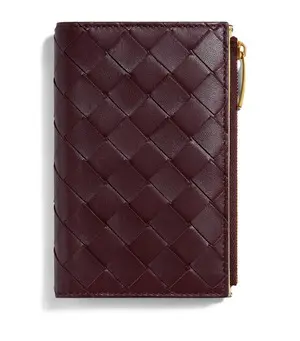 Bottega Veneta Medium Leather Intrecciato Bifold Wallet - Red